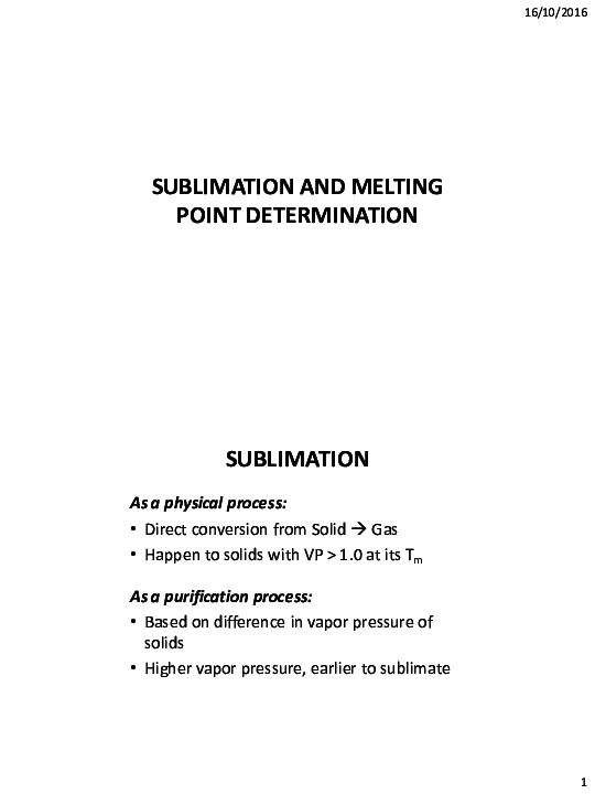 (PDF) SUBLIMATION AND MELTING POINT DETERMINATION SUBLIMATION