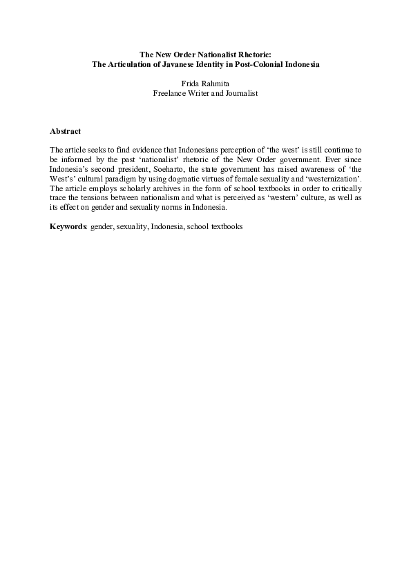 (PDF) The New Order Nationalist Rhetoric: The Articulation of Javanese ...