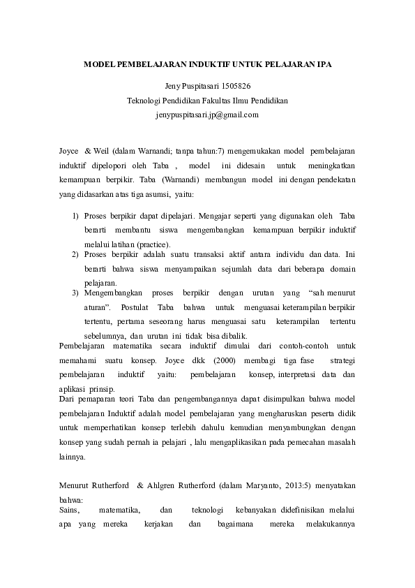 (DOC) MODEL PEMBELAJARAN INDUKTIF UNTUK PELAJARAN IPA