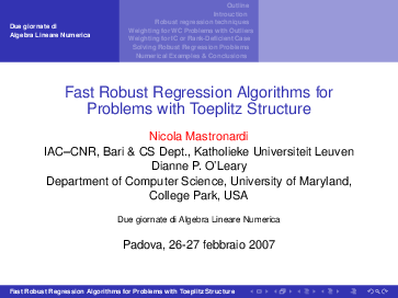 (PDF) Fast robust regression algorithms for problems with Toeplitz structure