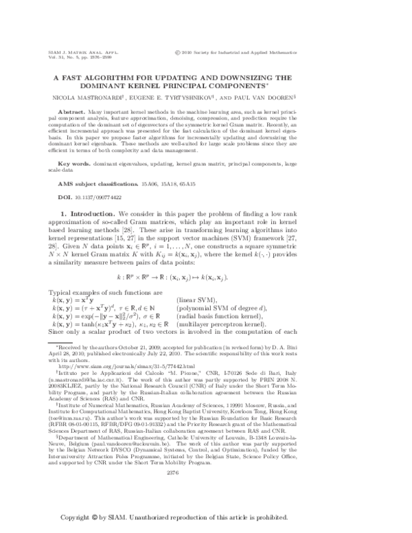 (PDF) A Fast Algorithm for Updating and Downsizing the Dominant Kernel Principal Components