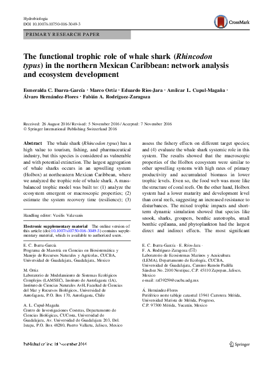 (PDF) . Functional trophic role whale shark Hydrobiol