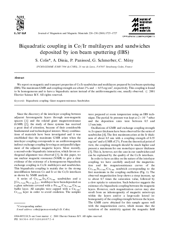 (PDF) Biquadratic coupling in Co/Ir multilayers and sandwiches ...