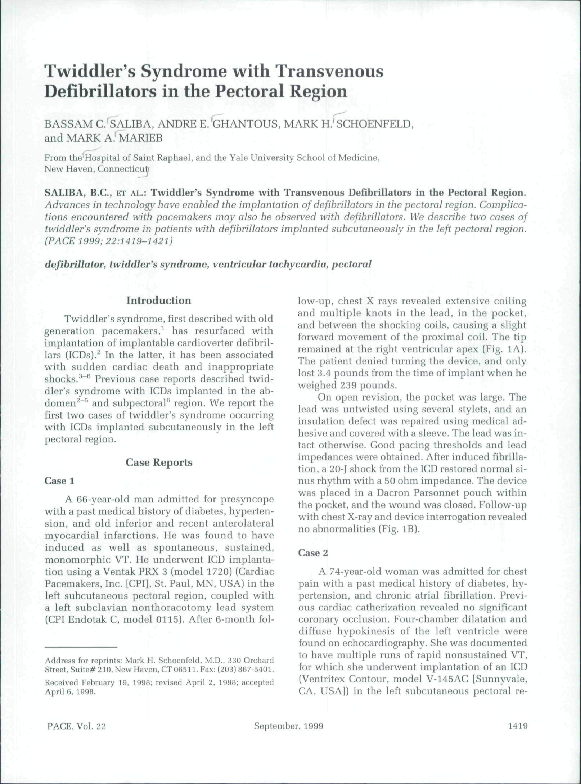 (PDF) Twiddler's Syndrome with Transvenous Defibrillators in the ...