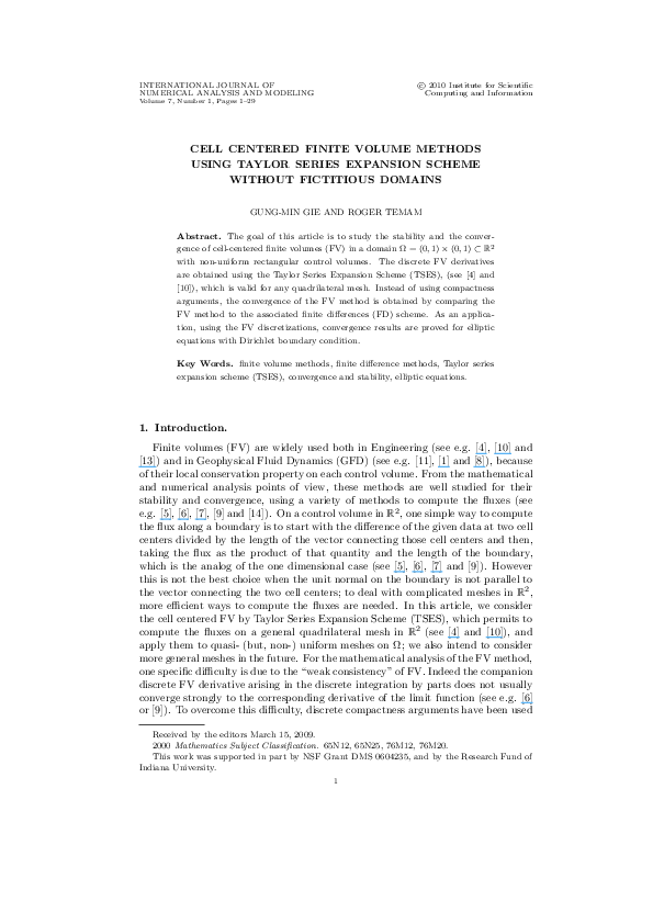 (PDF) Cell centered finite volume methods using Taylor series expansion scheme without ...