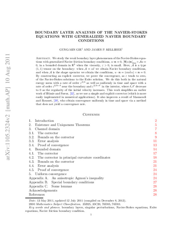 (PDF) Boundary layer analysis of the Navier–Stokes equations with generalized Navier boundary ...