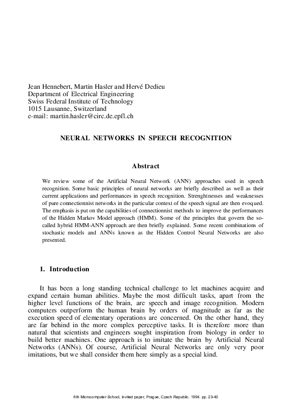 (PDF) Neural Networks in Speech Recognition