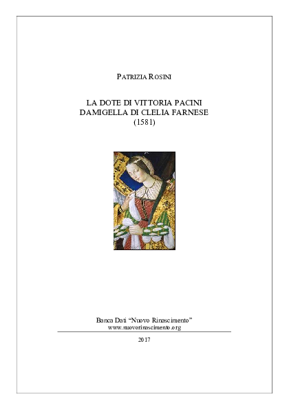 (PDF) La dote di Vittoria Pacini damigella di Clelia Farnese (1581)