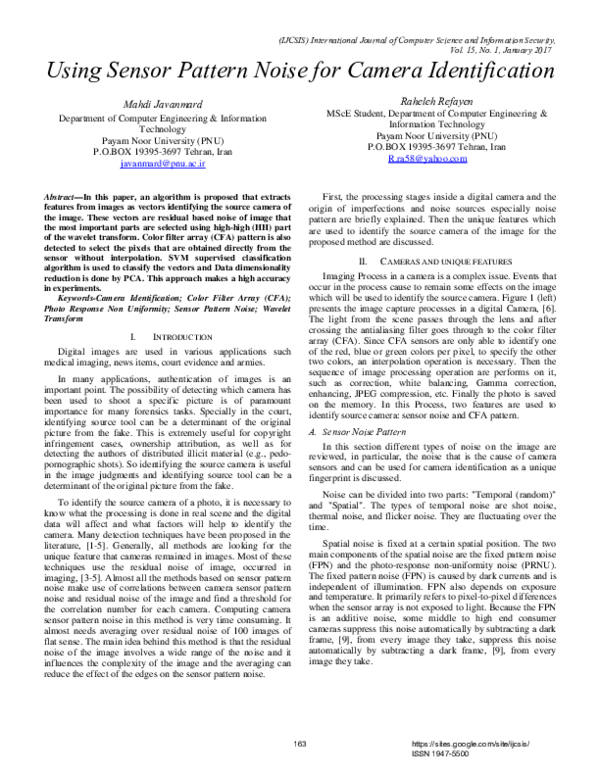 (PDF) Using Sensor Pattern Noise for Camera Identification