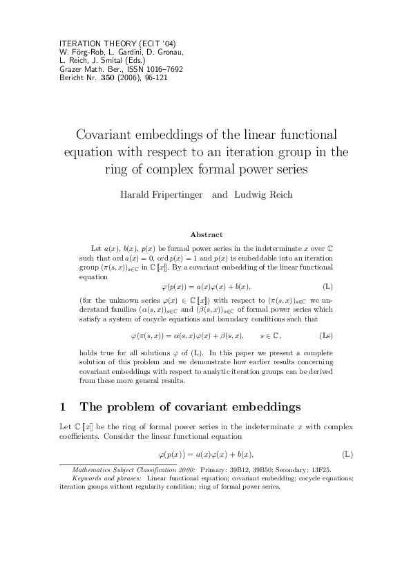 (PDF) Covariant embeddings of the linear functional equation with respect to an iteration group ...