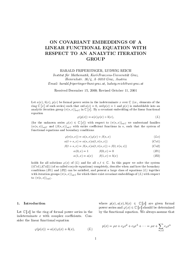 (PDF) On covariant embeddings of a linear functional equation with respect to an analytic ...