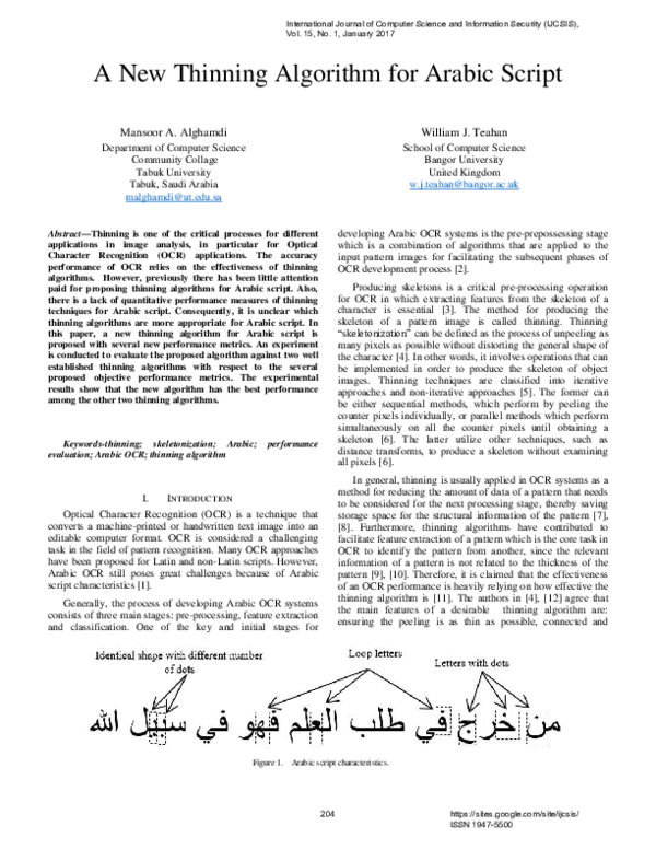(PDF) A New Thinning Algorithm for Arabic Script