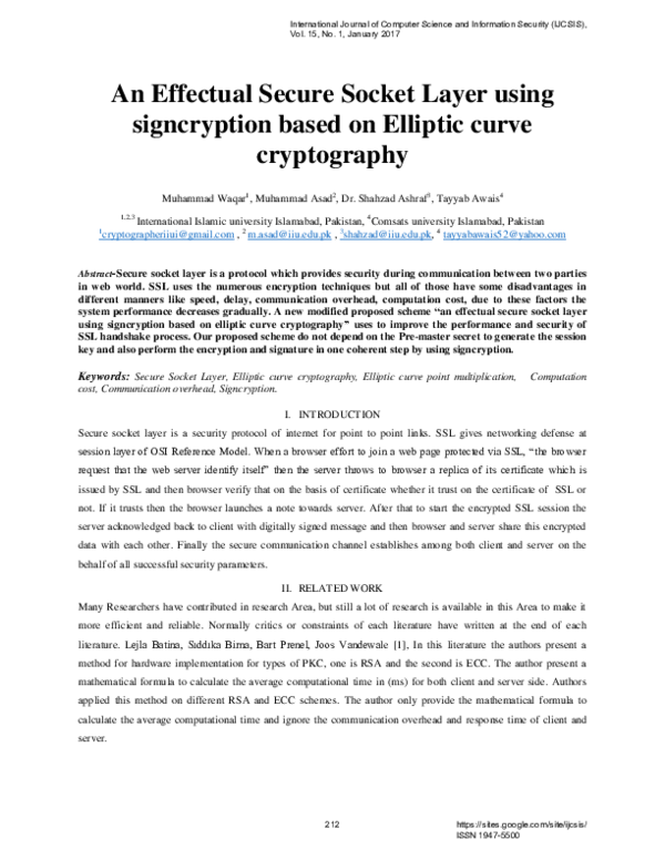 Pdf An Effectual Secure Socket Layer Using Signcryption Based On