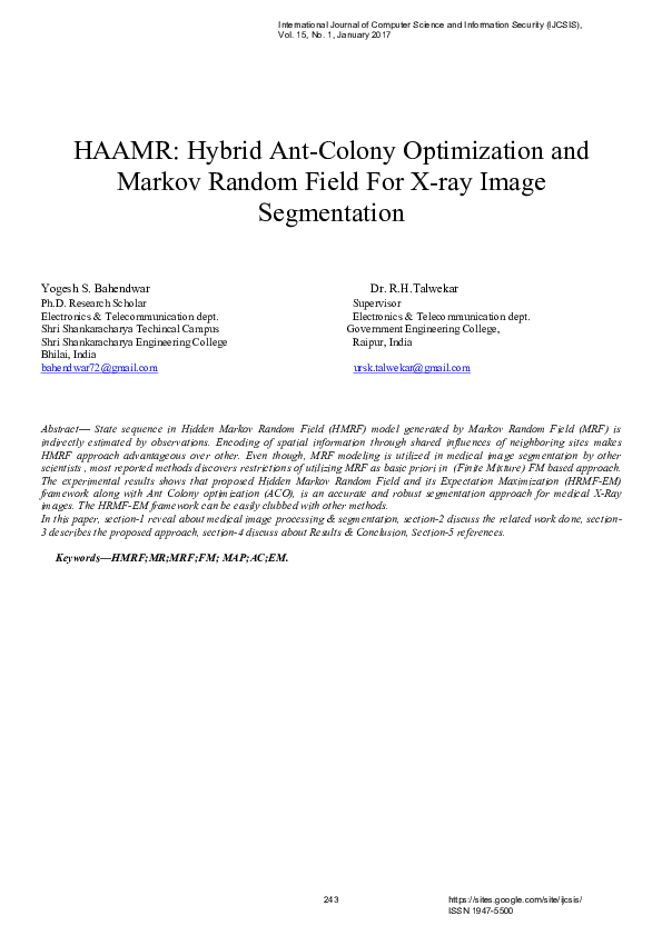 Pdf Haamr Hybrid Ant Colony Optimization And Markov Random Field For X Ray Image Segmentation