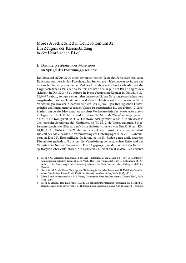(PDF) Eckart Otto, Moses Abschiedslied in Deuteronomium 32. Ein Zeugnis ...