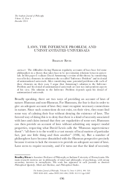(PDF) Laws, the Inference Problem, and Uninstantiated Universals