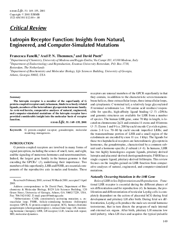 (PDF) Lutropin Receptor Function: Insights from Natural, Engineered ...