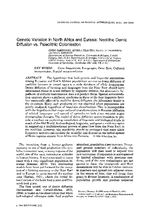 (PDF) Genetic variation in North Africa and Eurasia: Neolithic demic ...