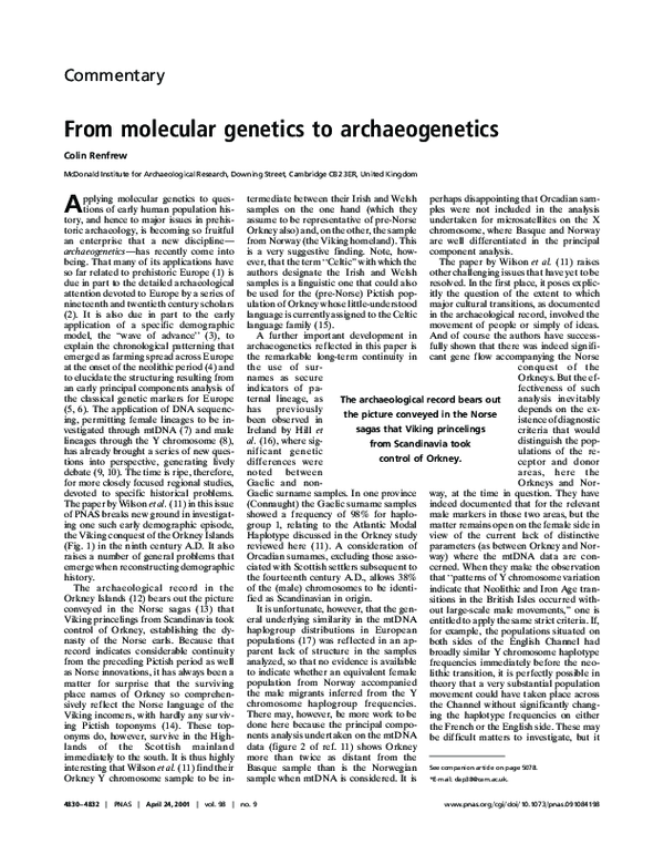 (PDF) From molecular genetics to archaeogenetics