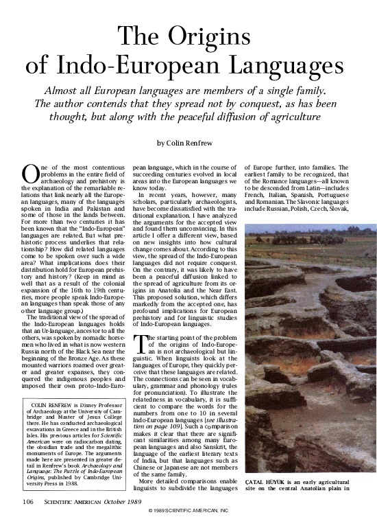 (PDF) The Origins of Indo-European Languages