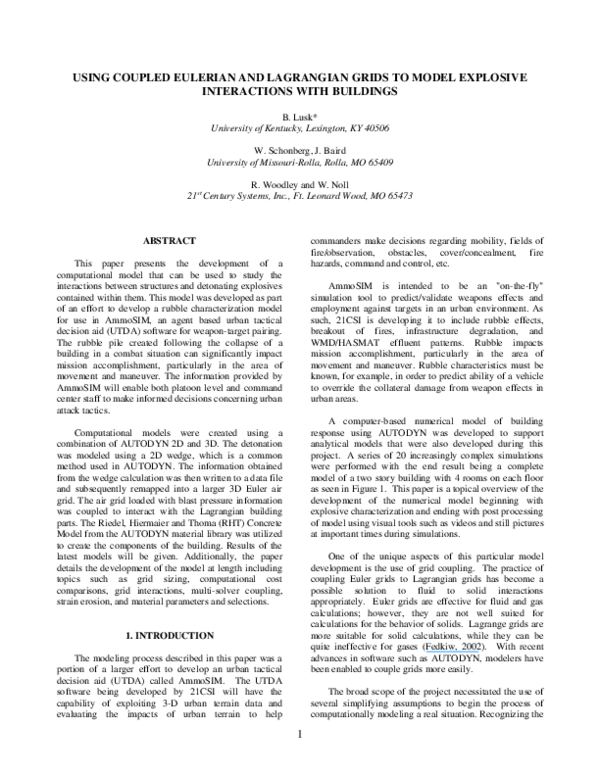 Pdf Using Coupled Eulerian And Lagrangian Grids To Model Explosive