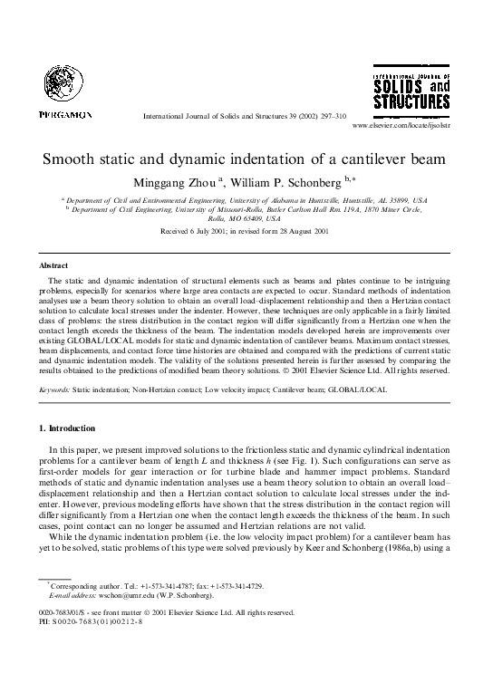 (PDF) Smooth static and dynamic indentation of a cantilever beam