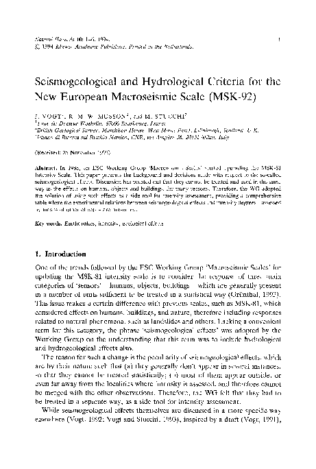 (PDF) Seismogeological and hydrological criteria for the New European ...