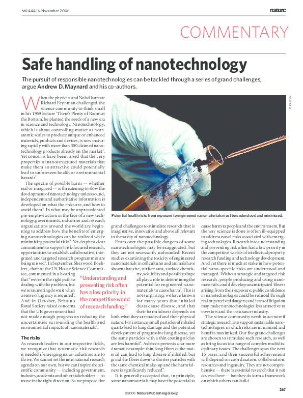 (PDF) Safe handling of nanotechnology
