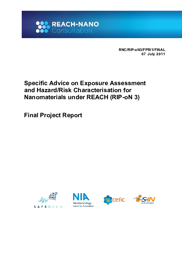 (PDF) Specific Advice on Exposure Assessment and Hazard/Risk Characterisation for Nanomaterials ...