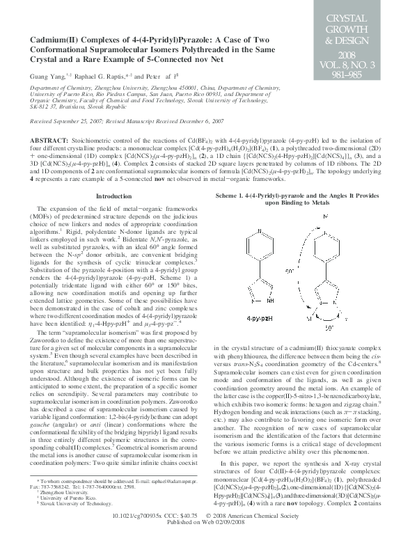 (PDF) Cadmium(II) Complexes of 4-(4-Pyridyl)Pyrazole: A Case of Two ...