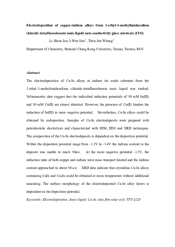 (PDF) Electrodeposition of copper-indium alloys from 1-ethyl-3 ...