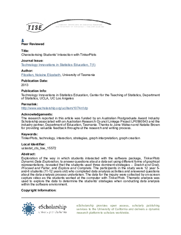 (PDF) Charactersing Students' Strategies with TinkerPlots