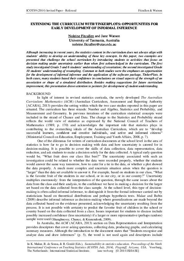(PDF) Enhancing Early Statistics Education with TinkerPlots