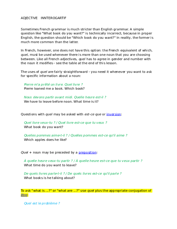 (DOC) Adjective intterogartif