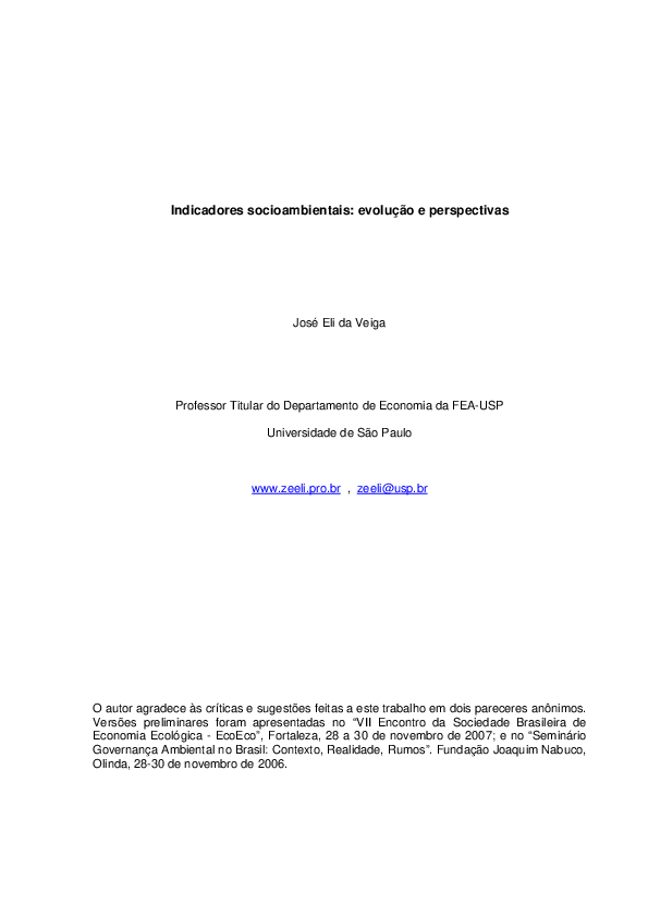 (PDF) Texto Disciplina Ecoeco_UnB_José Eli da Veiga_Indicadores ...