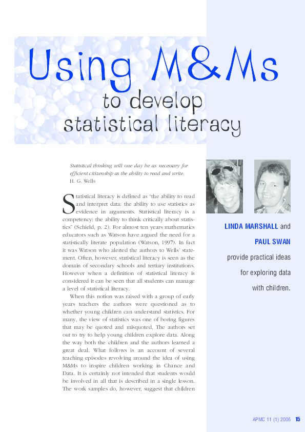 (PDF) Using M&Ms to Develop Statistical Literacy