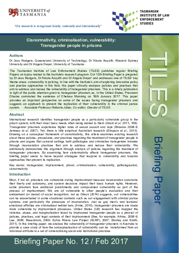 (PDF) Cisnormativity, criminalisation, vulnerability: Transgender ...