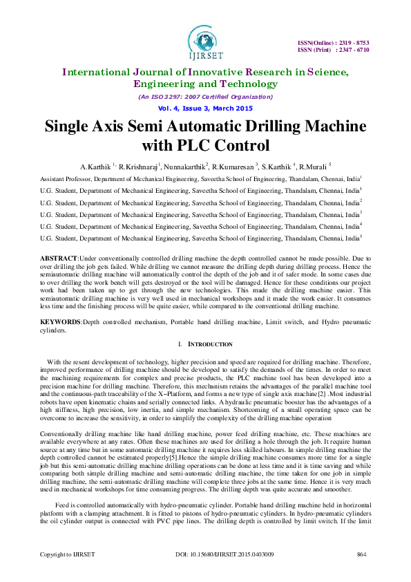 (PDF) Single Axis Semi Automatic Drilling Machine with PLC Control