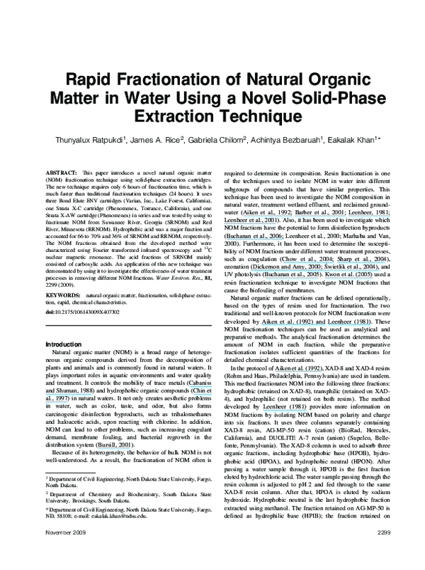 (PDF) Rapid Fractionation of Natural Organic Matter in Water Using a ...