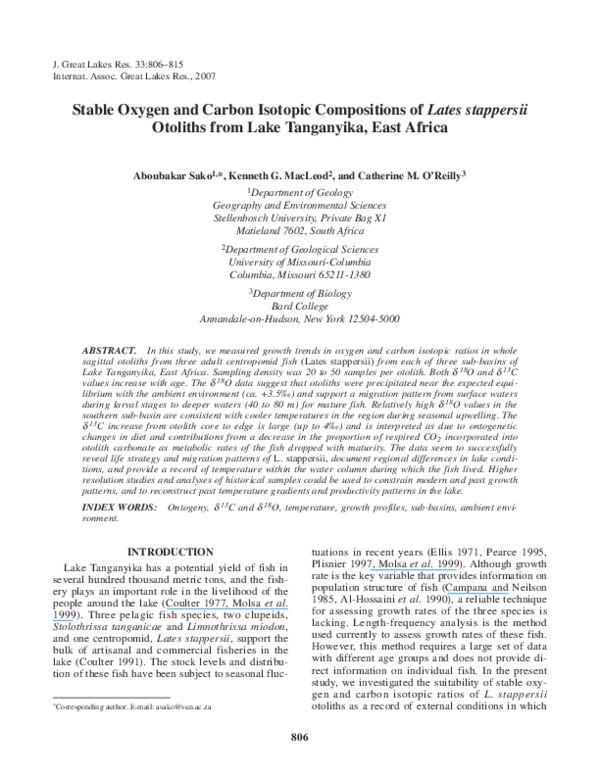 (PDF) Stable Oxygen and Carbon Isotopic Compositions of Lates ...