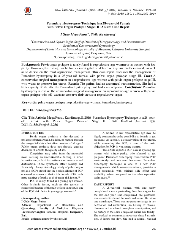 (PDF) Purandare Hysteropexy Technique in a 28-year-old Female with ...