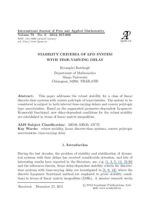(PDF) Stability Criteria of LPD System with Time-Varying Delay