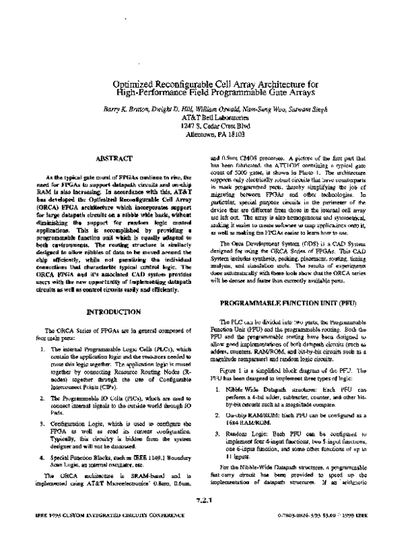 (PDF) 0 timized Reconfigurable Cell Array Architecture for &gh-Performance Field Programmable ...