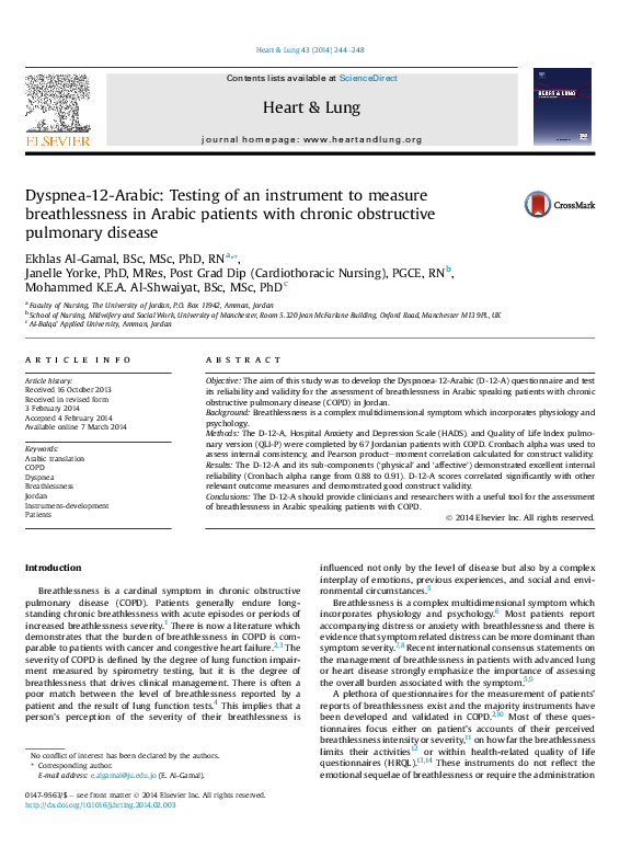 (PDF) Dyspnea-12-Arabic: Testing of an instrument to measure ...