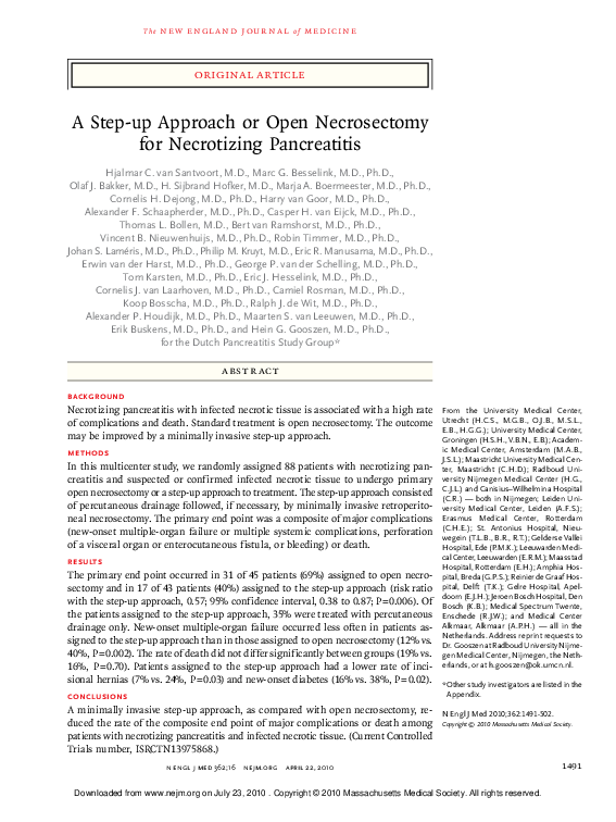 (PDF) A step-up approach or open necrosectomy for necrotizing pancreatitis