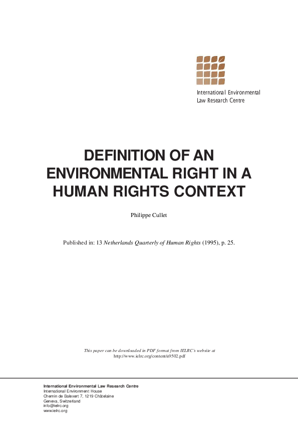 (PDF) DEFINITION OF AN ENVIRONMENTAL RIGHT IN A HUMAN RIGHTS CONTEXT