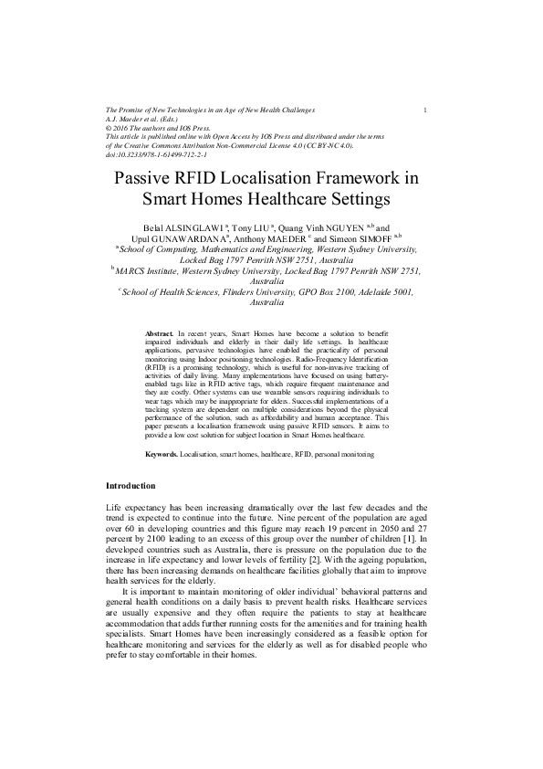 Pdf Passive Rfid Localisation Framework In Smart Homes Healthcare Settings