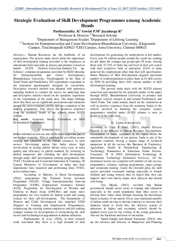 (PDF) Strategic Evaluation of Skill Development Programmes among ...