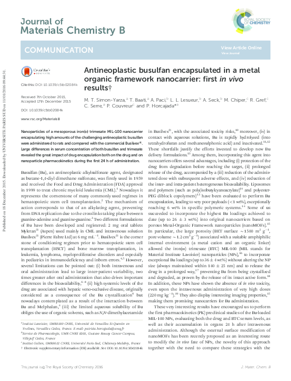 (PDF) Antineoplastic busulfan encapsulated in a metal organic framework ...
