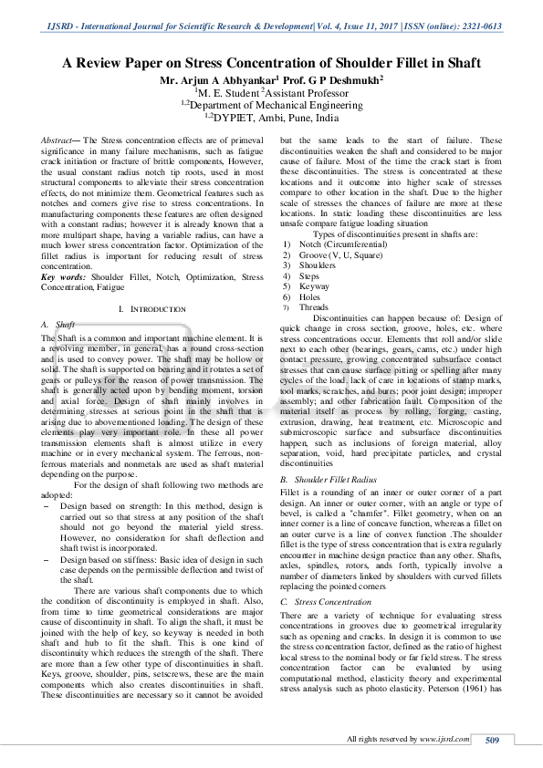 (PDF) A Review Paper on Stress Concentration of Shoulder Fillet in Shaft